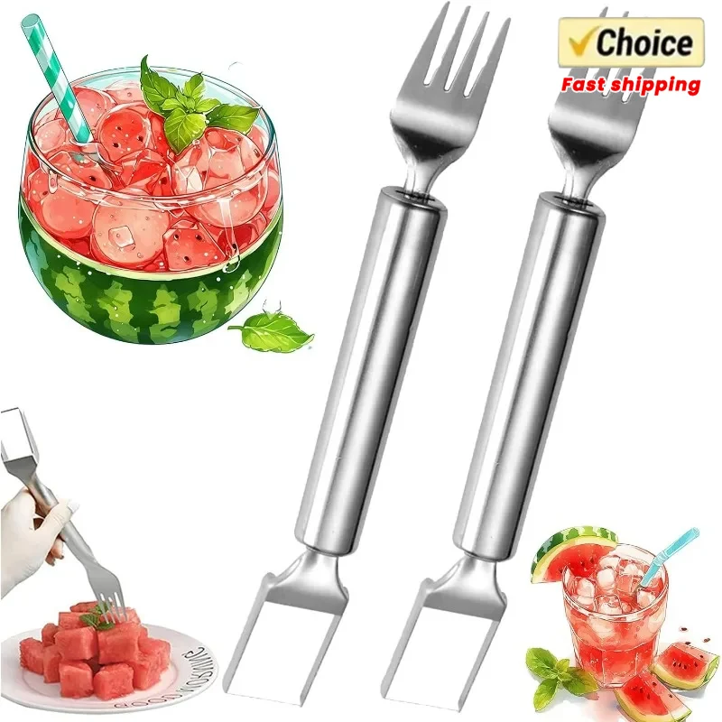 New-Stainless-Steel-Double-Head-Watermelon-Cutting-Fork-Fruit-Fork ...