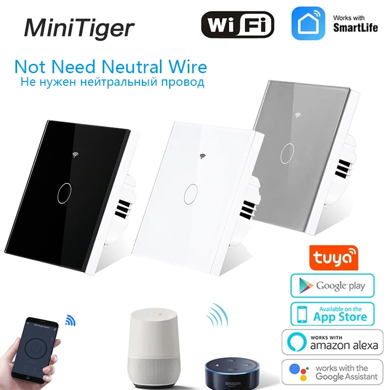 Minitiger 1/2/3/4 Gang 스마트 홈 화이트 라이트 지원 Alexa Tuya App Wifi 터치 스위치 원격 ...