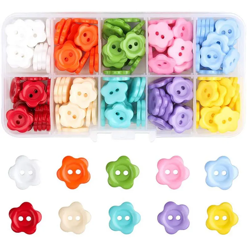 150Pcs/set 12mm Flower Shape Buttons 10 Colors Resin Button For DIY ...
