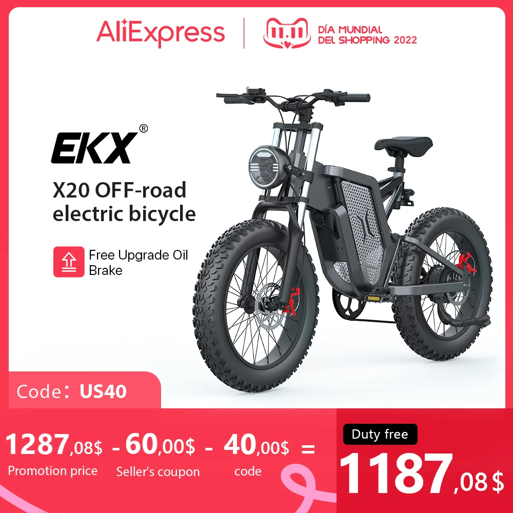 Ekx X20 Electric Bike Mountain Moped Ebike 20 Inch Fat Tire 2000w 48v ...