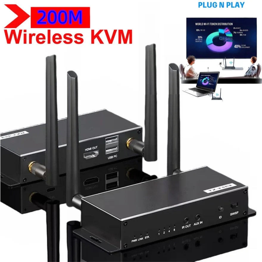 4K 200m Wireless HDMI KVM Extender HDMI USB KVM Wireless extender Audio ...