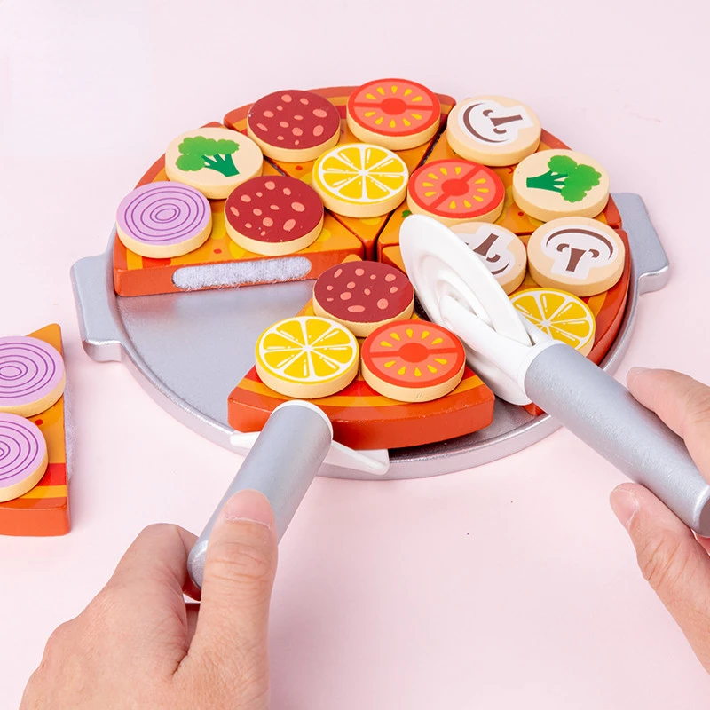 Kids-Pizza-Cutting-Toy-Simulation-Wooden-Pizza-Dinette-Child-Toy ...