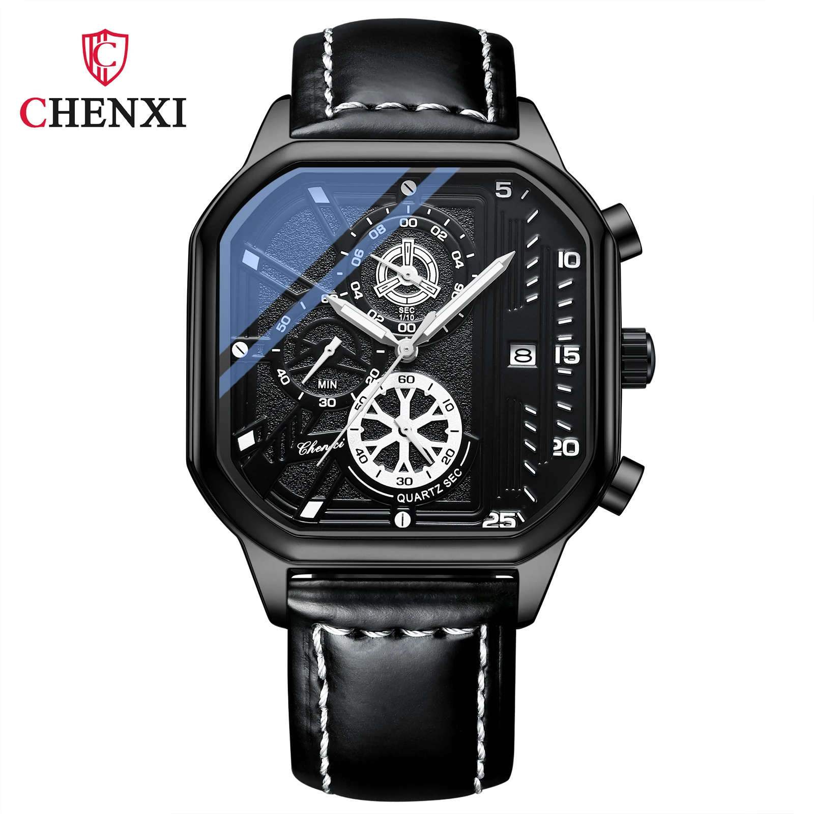 Mens Watch CHENXI Luxury Brand Chronograph Leather Square Quartz ...