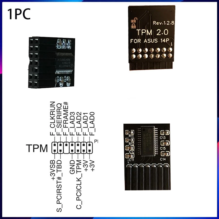1PC TPM 2.0 Security Module For ASUS Motherboard 14 Pin LPC Card ...
