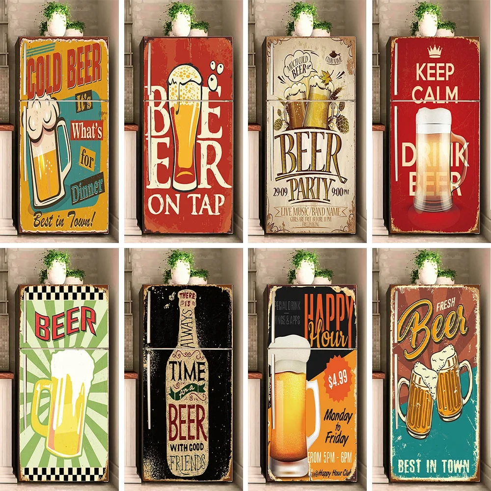 Retro-Beer-Poster-Refrigerator-Door-Wrap-Cover-Sticker-Waterproof-PVC ...