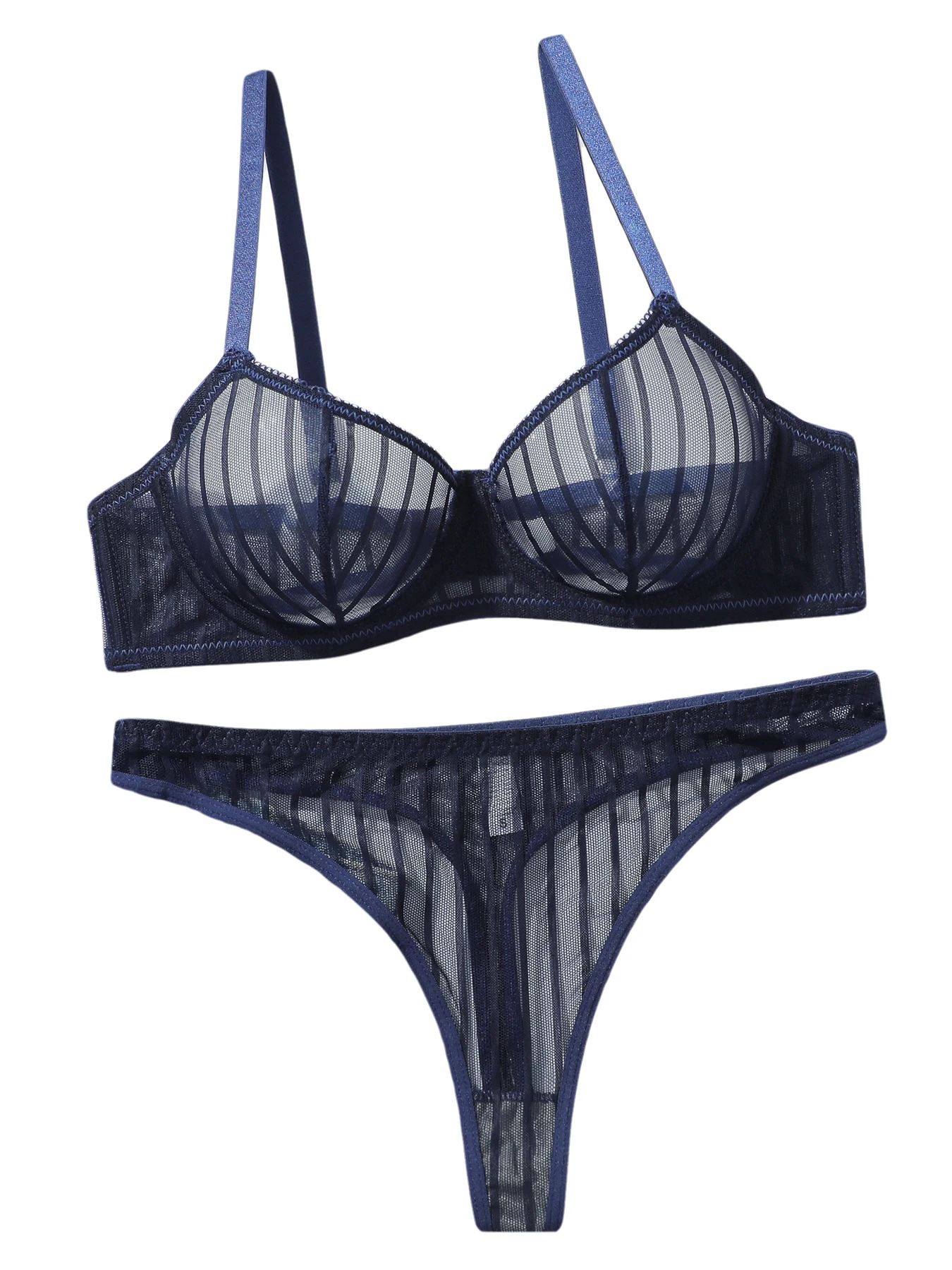 Sexy Blue Mesh Bra Set Women Lingerie See-through Underwire Push Up Bra ...