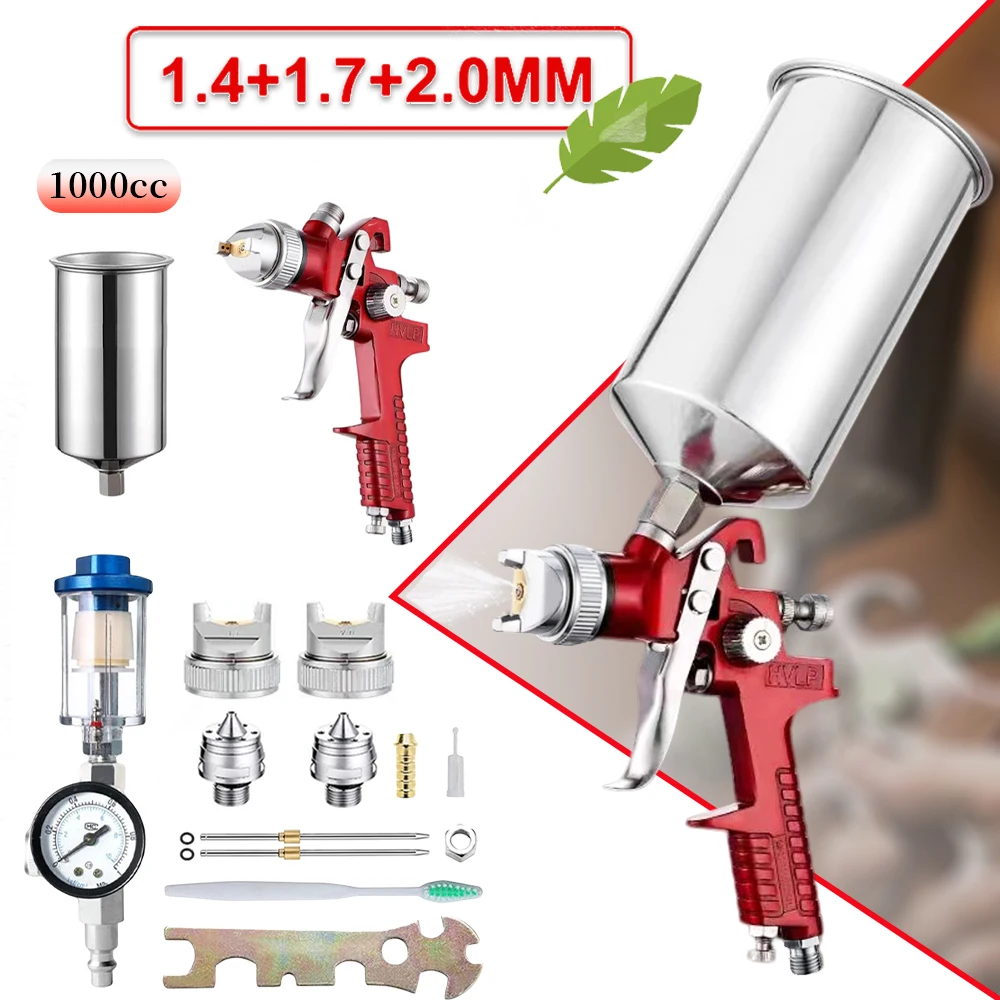 1.4/1.7/2.0/2.5mm 1000ml Professional HVLP Spray Gun Plus Pressure ...