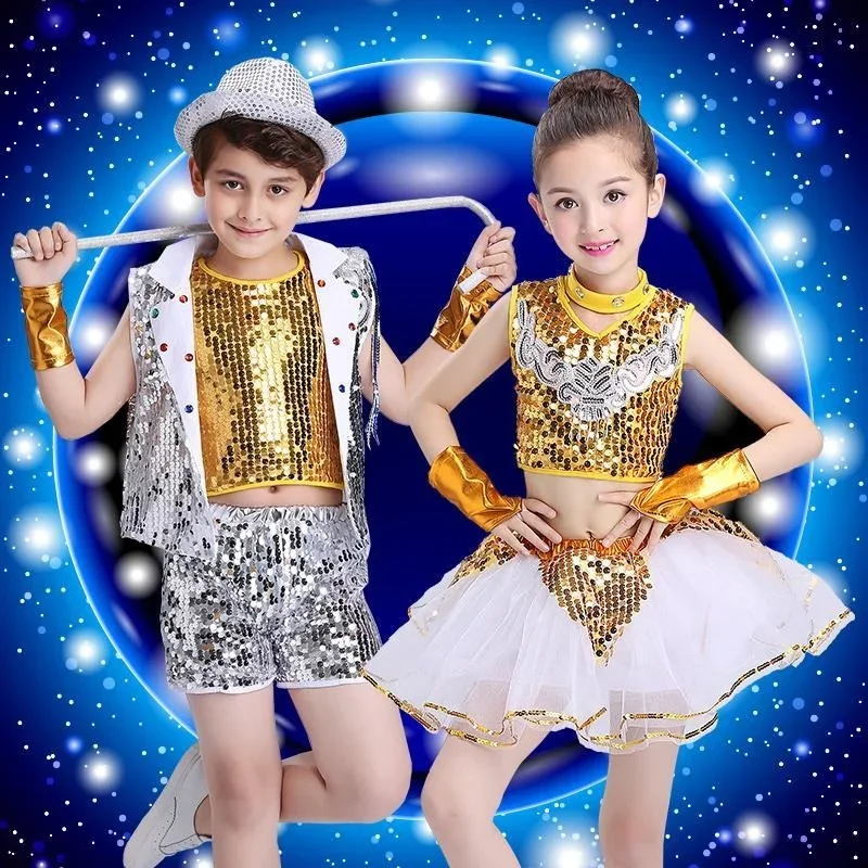 Kids-Sequined-Hip-Hop-Outfits-Girls-Jazz-Tap-Dancing-Tops-Pants-Boy ...