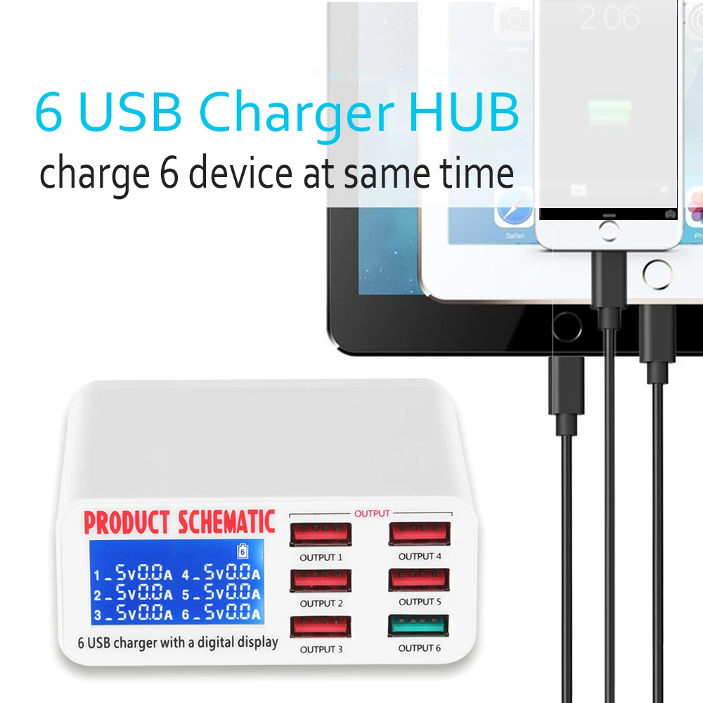 6-Usb-charger-HUB-Fast-Charger-6-Port-Multiports-Charging-Station-LED ...