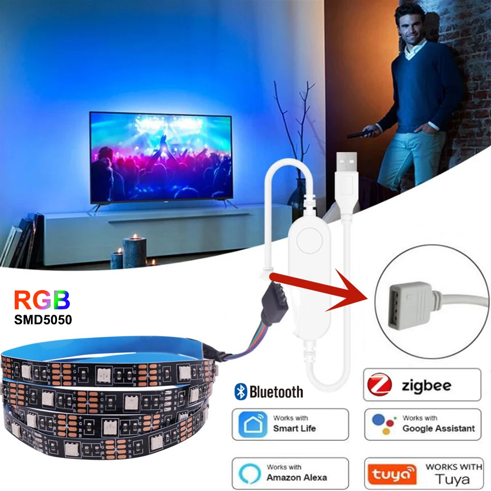 Smart Zigbee 5V USB LED Strip Light Tuya Wifi Controle Bluetooth RGB ...