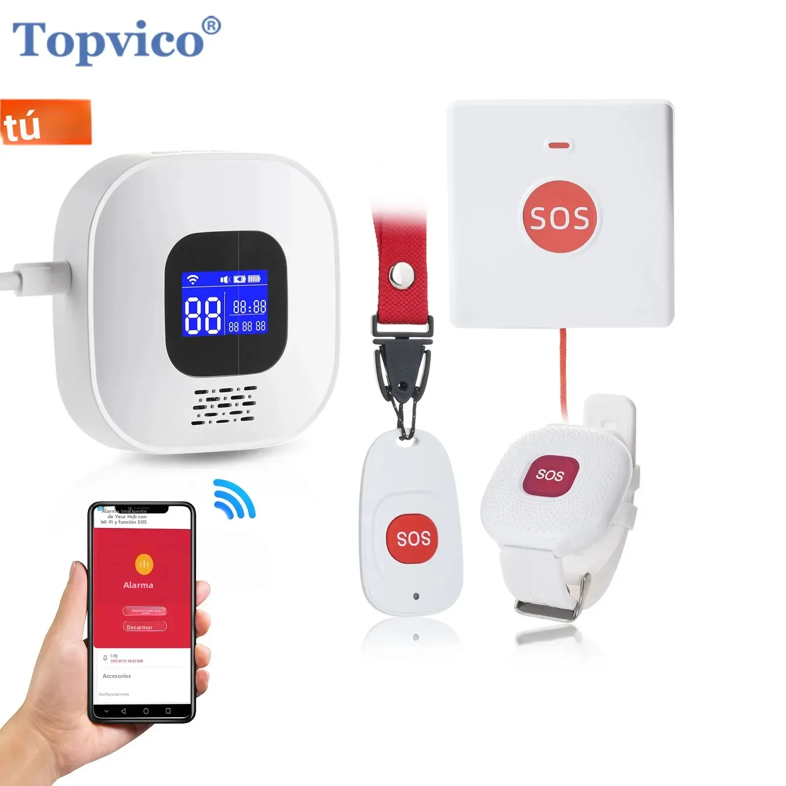 Topvico Tuya Botón SOS Botón de emergencia WiFi para alarma Eldely ...