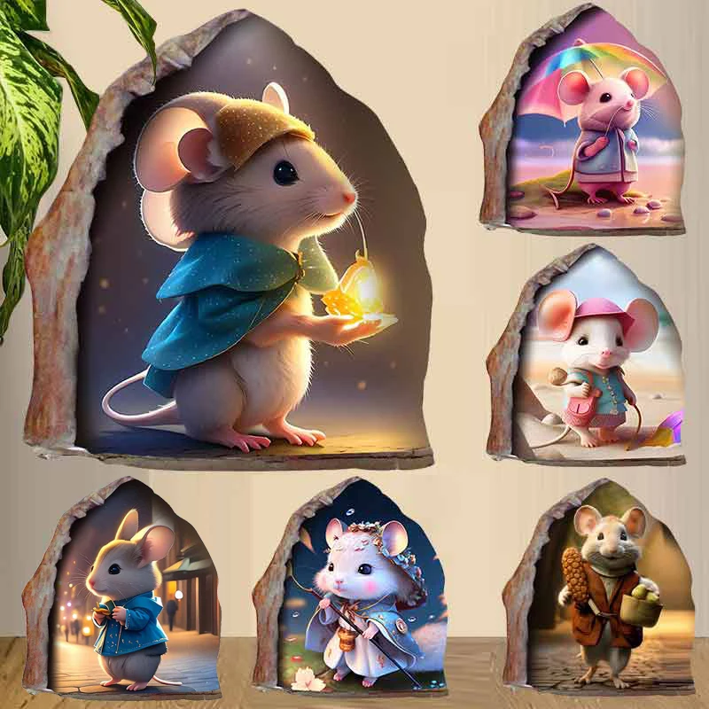M230 Cute Mouse Hole Wall Stickers Creative Bedroom Bathroom Decals ...