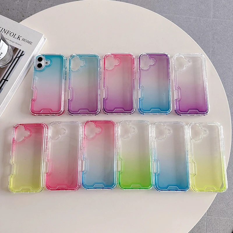 2in1 Luxury Gradient Color Blocking Transparent Phone Case For iPhone ...