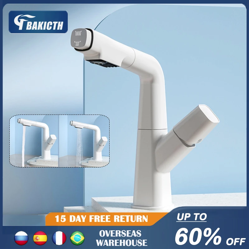 Bakicth Extendable Lift Bathroom Basin Faucet Pull Out Desgin Free ...