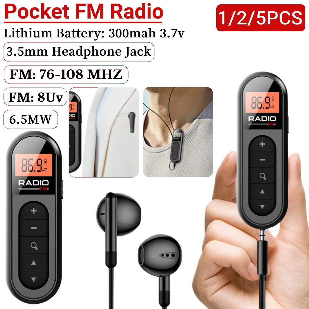 Mini Pocket FM Radio 76-108MHZ Clip Small Radio with Backlight LCD ...