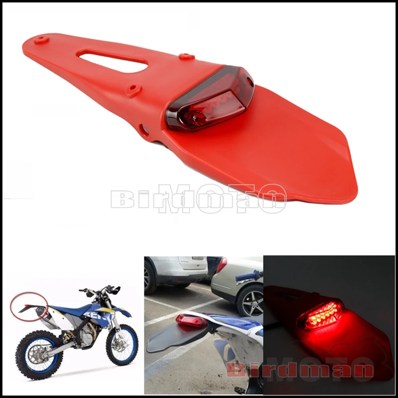 Off Road motocicleta traseira Fender W/traseiro vermelho LED Taillight, Lâmpada de parada de ...