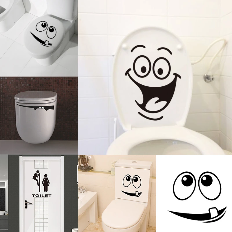 Funny Smile Toilet Stickers Lovely Wall Decal Home Decor Art PVC Vinyl ...