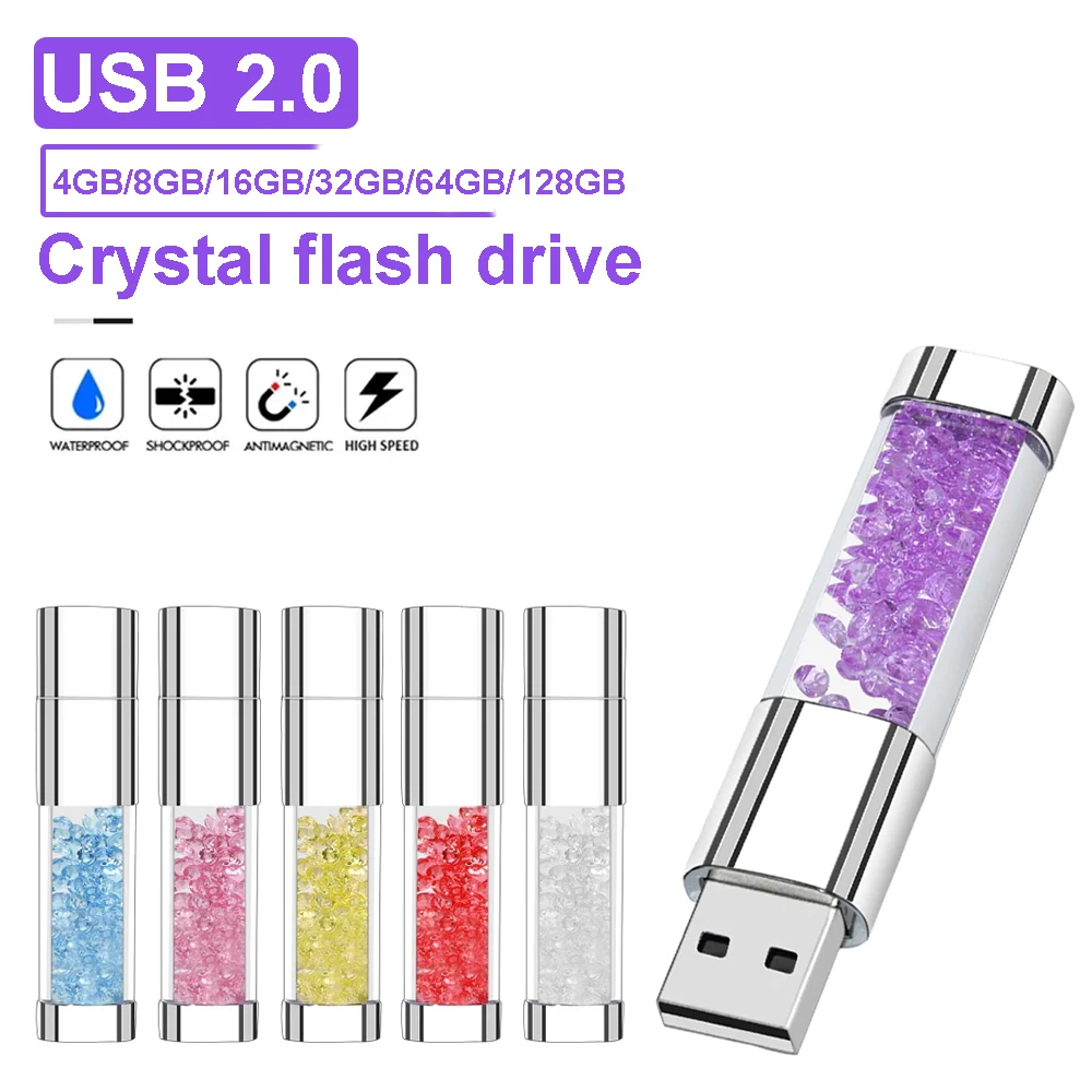 Diamond Crystal USB Flash Drive 128GB 100% Real Capacity Pen Drive 64GB ...