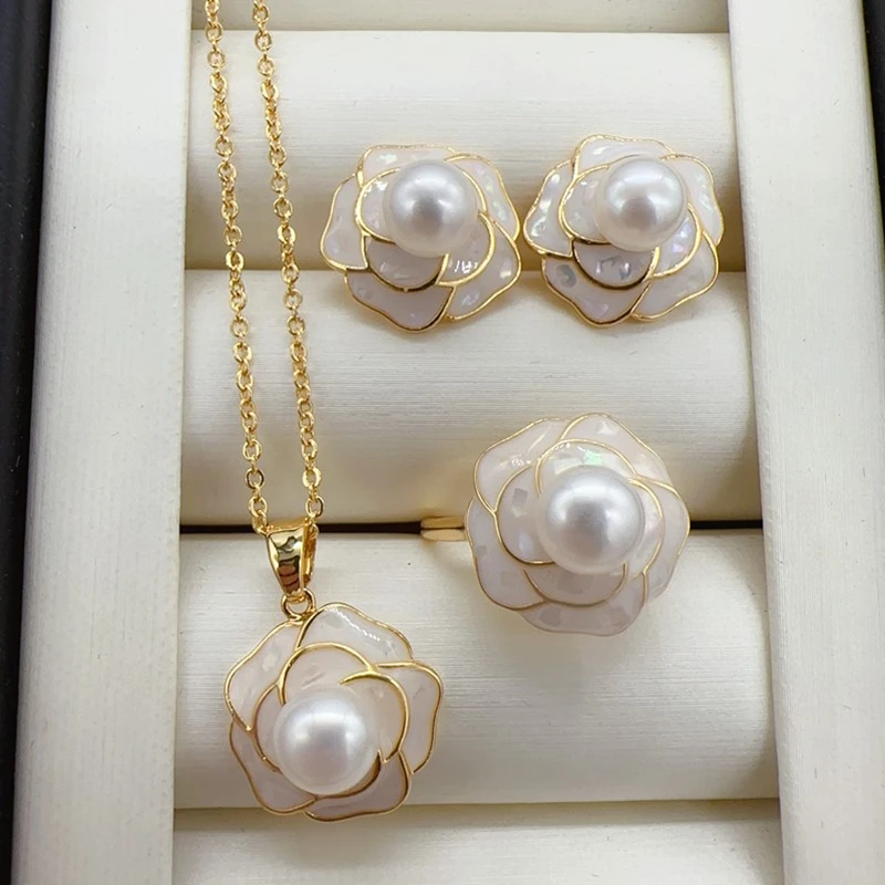 New Arrival Pearl Jewelry Sets 14k Gold Plated 100% Real Natural Freshwater Pearl Necklace ...