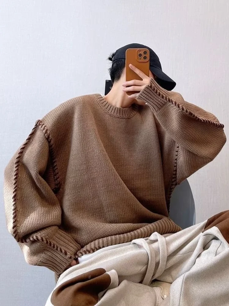 Korean-Trendy-Sweaters-Men-Y2K-Vintage-Loose-Heavyweight-Hand-threaded ...