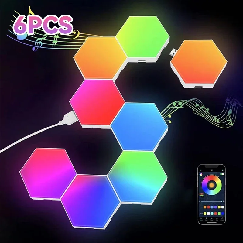 Bluetooth-App-Colorful-Lamp-Hexagonal-Splicing-Quantum-Light-Wall-Light ...