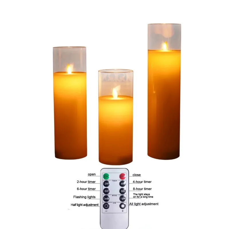 Glass LED Candle Flameless 20 25 30cm Pillar Tall Electronic Candle ...