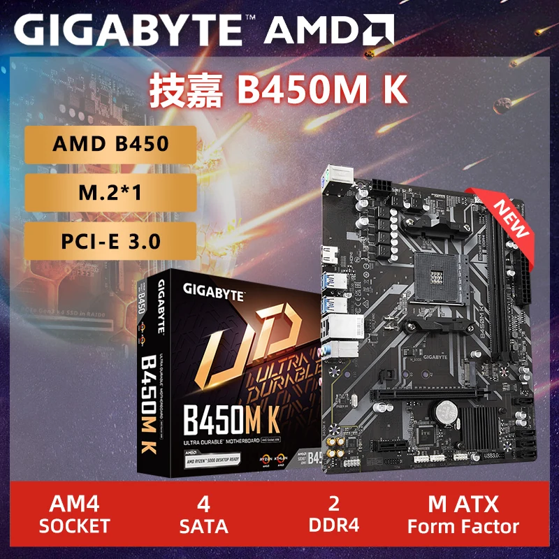 Novo gigabyte b450m k (rev. 1.0) micro atx amd b450 ddr4 3600 (o. c.) Pcie gen3 x4 m.2 tomada de ...