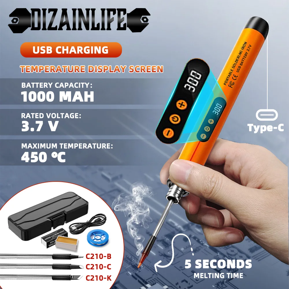 1000mAh-USB-LED-Digital-Electric-Soldering-Iron-Kit-Mini-Cordless ...