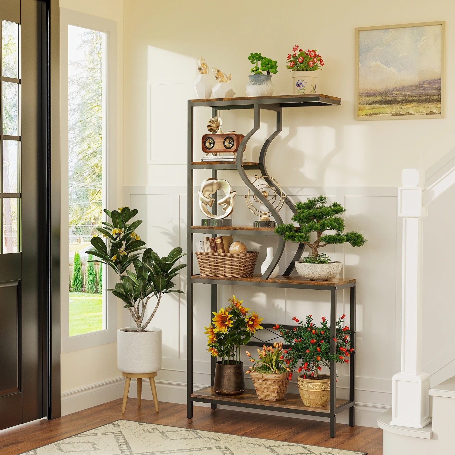 5-Tier Industrial Large Flower Pot Display Rack Bookshelf Metal Tall ...