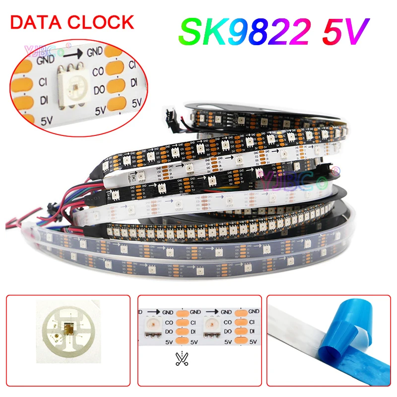 5V-addressable-SK9822-SMD-5050-RGB-pixels-LED-Strip-30-60-144-leds-m ...