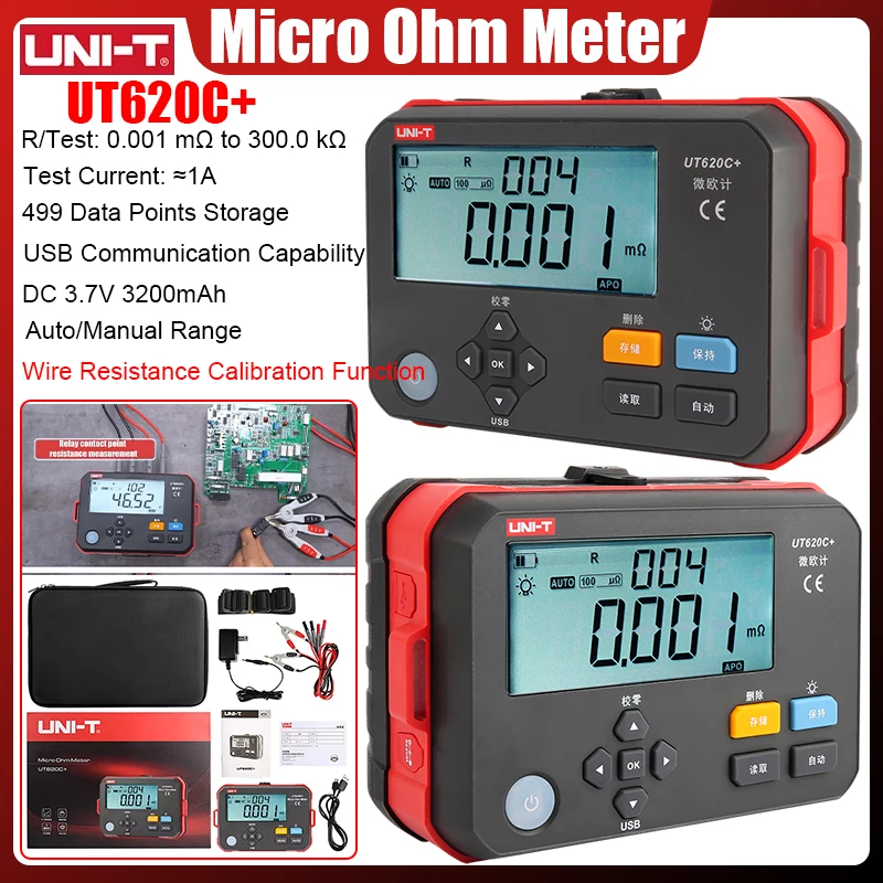 UNI-T UT620C Plus Micro ohmímetro DC probador de baja resistencia 0 ...