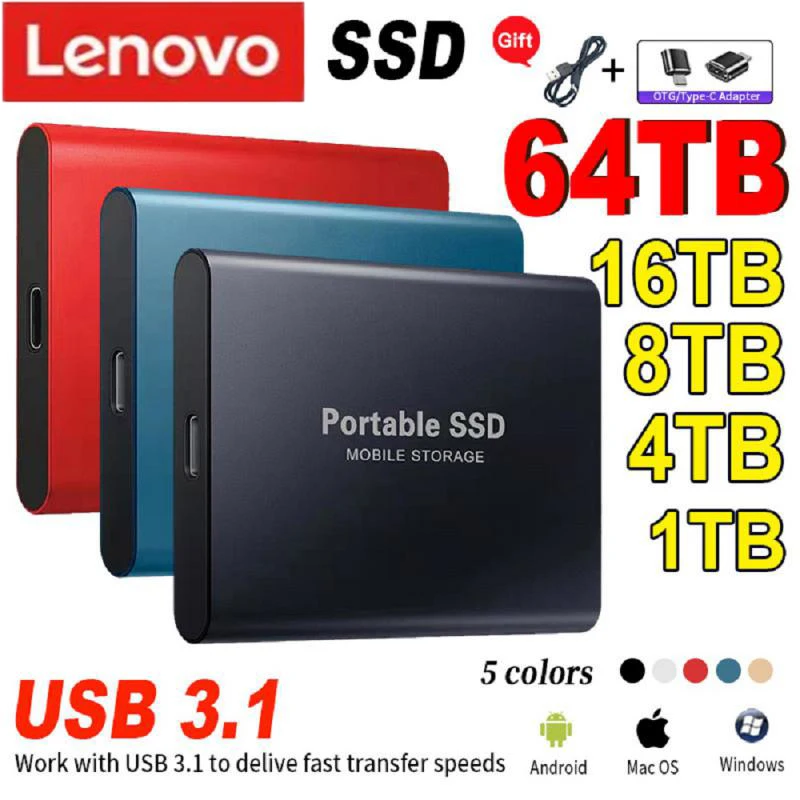 Lenovo SSD USB3.1 גבוהה-מהירות מצב מוצק כונן 64TB 32TB 16TB 8TB 4TB ...