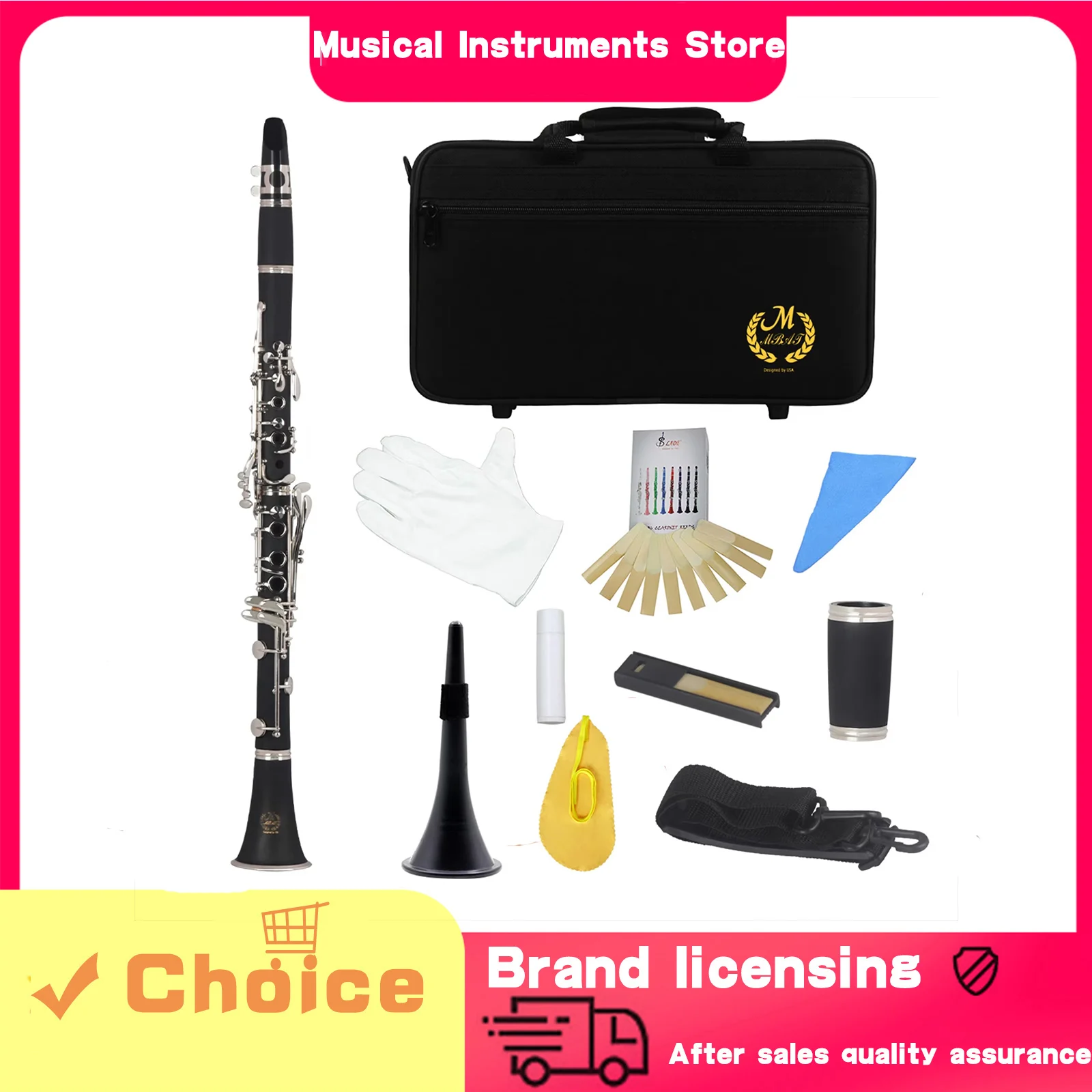 M MBAT Clarinet Bb17 Key 6-Ring Synthetic Wood Black Boutique Clarinet ...