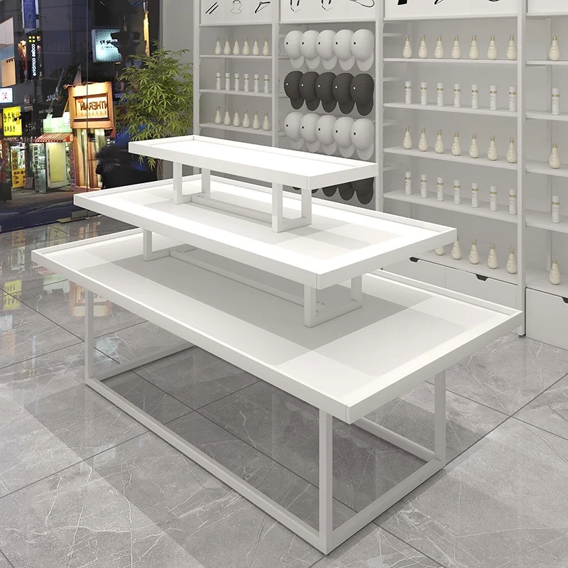 Supermarket-Island-Display-Cabinet-Trapezoidal-Shelf-Cosmetics-Stationery-Shop-Three-layer ...