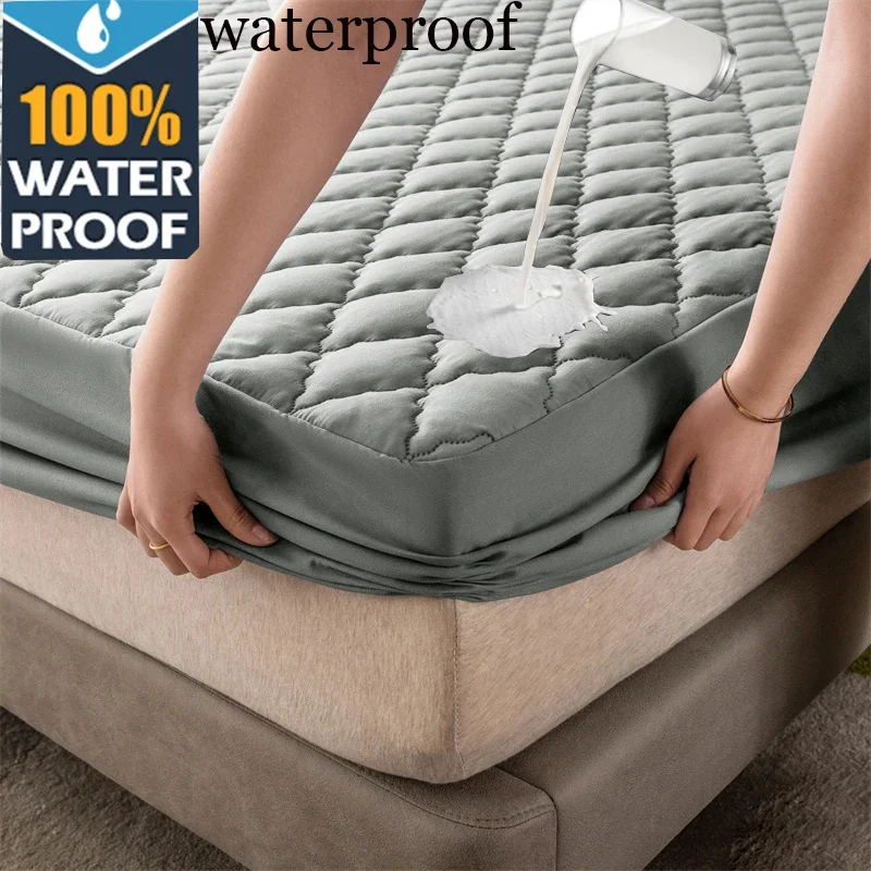 Waterproof-Mattress-Pad-Cover-Protector-Thicken-Fitted-Sheet-Adjustable ...