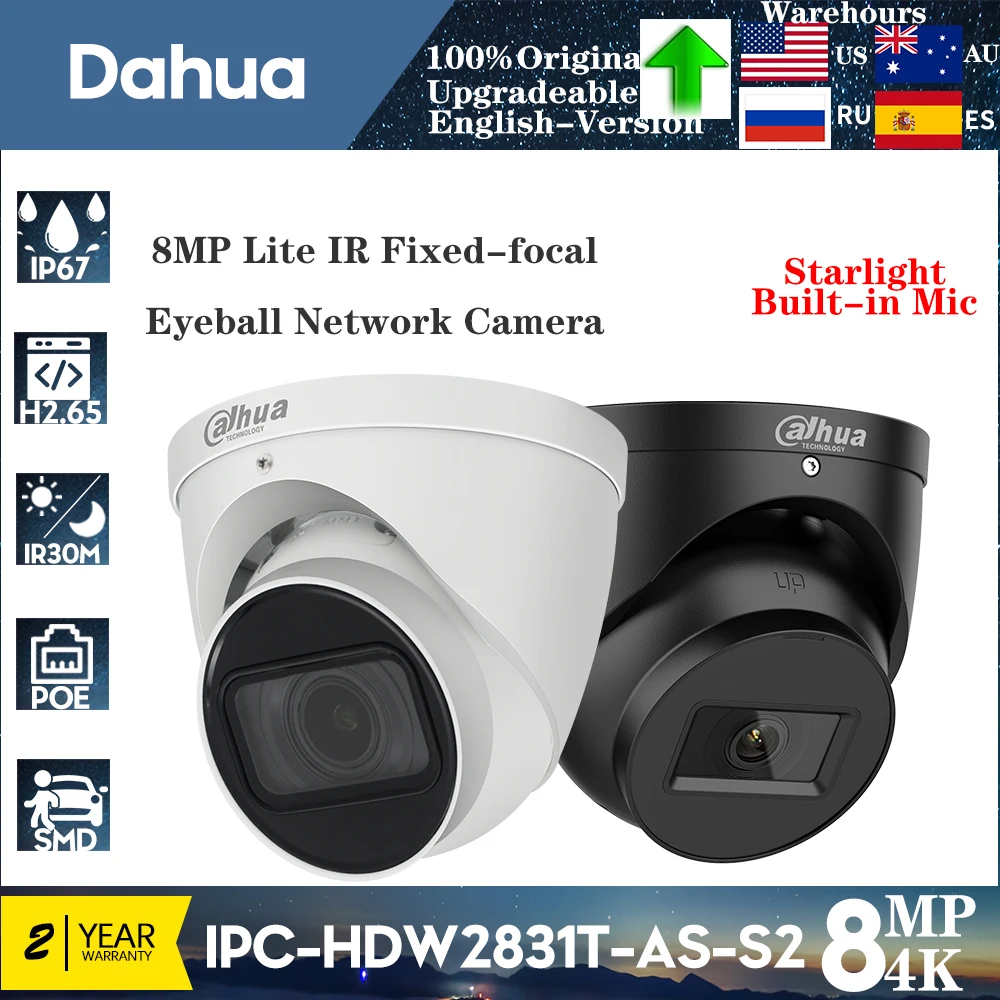 Original-Dahua-8MP-Camera-4K-IPC-HDW2831T-AS-S2-IR-PoE-Build-in-LED-Mic ...