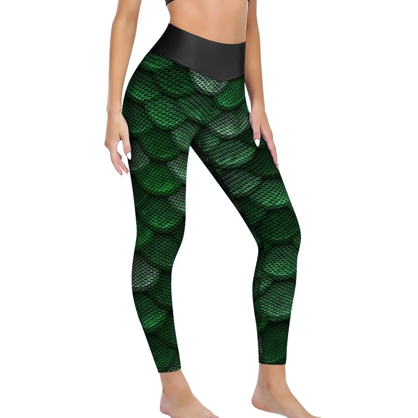 Green-Mermaid-Scales-Leggings-Metallic-Colorful-Bicycle-Yoga-Pants-Push ...