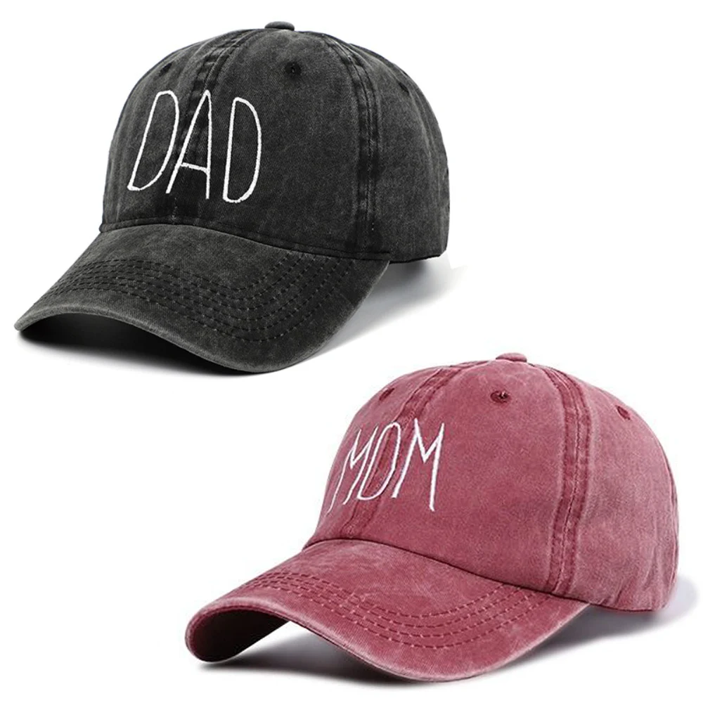 DAD MOM Embroidery Baseball Caps Vintage Washed Denim Baseball Hats ...