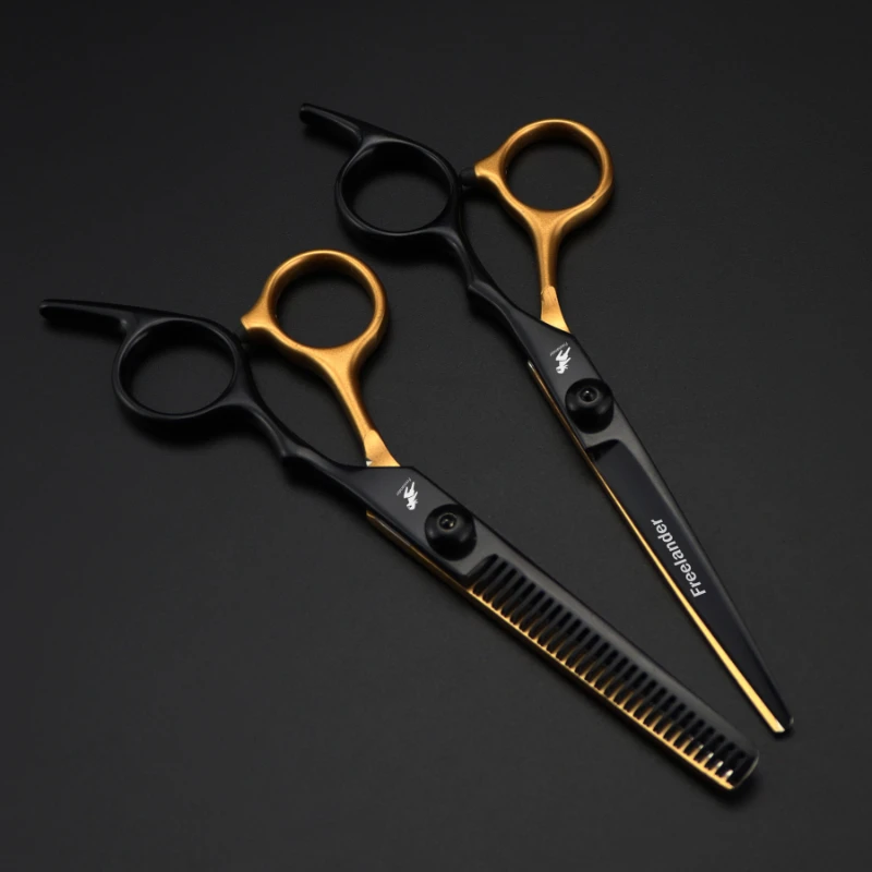 6-0-High-Screw-Hairdressing-Scissors-Black-Gold-Paint-Shears-Set-for ...
