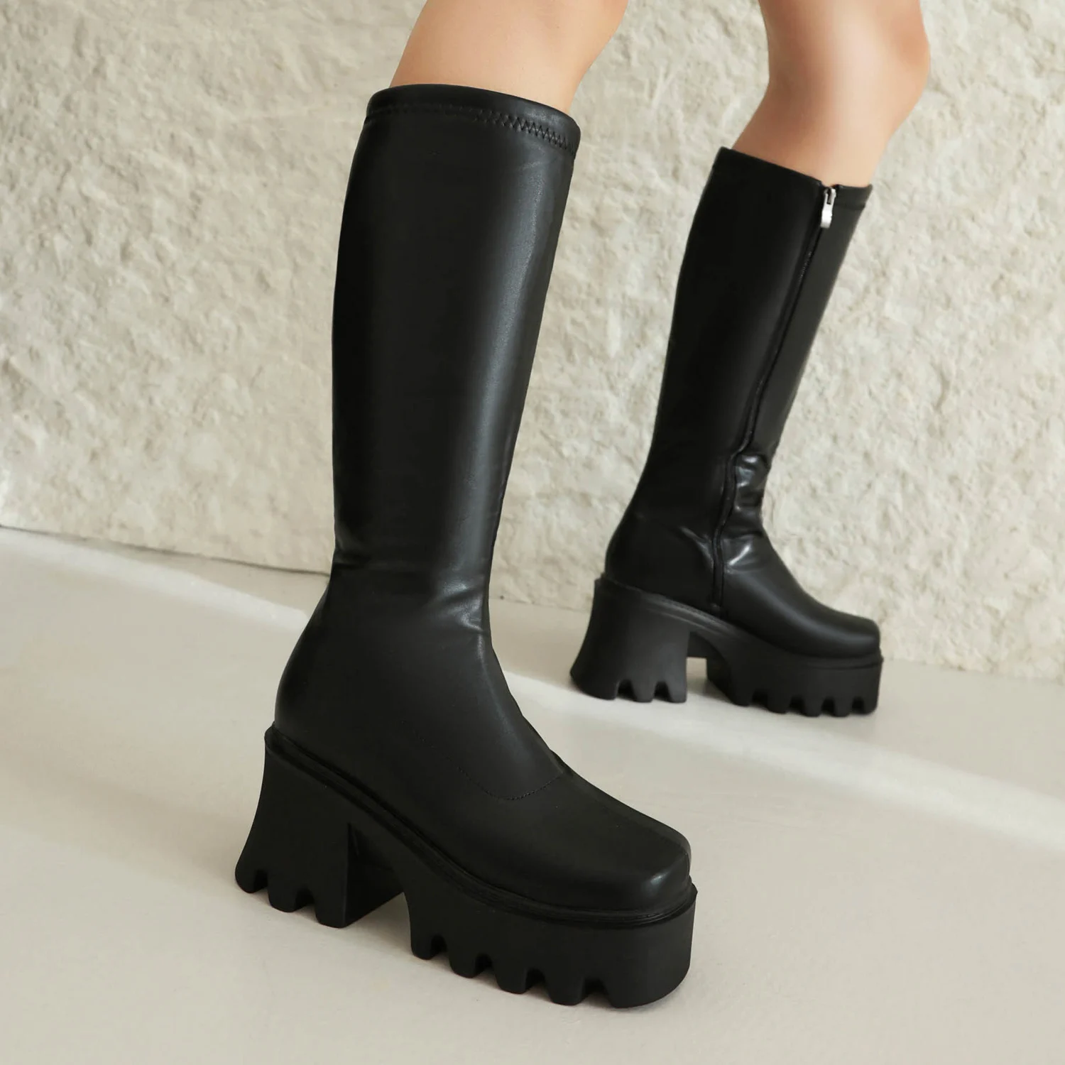 2024-Square-Toe-Platform-Super-High-Thick-Heel-TPU-Thick-Sole-Raised ...