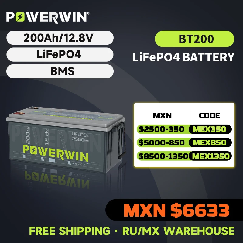 POWERWIN-12-8V-200Ah-LiFePO4-Battery-2560Wh-1280W-BT200-Solar ...