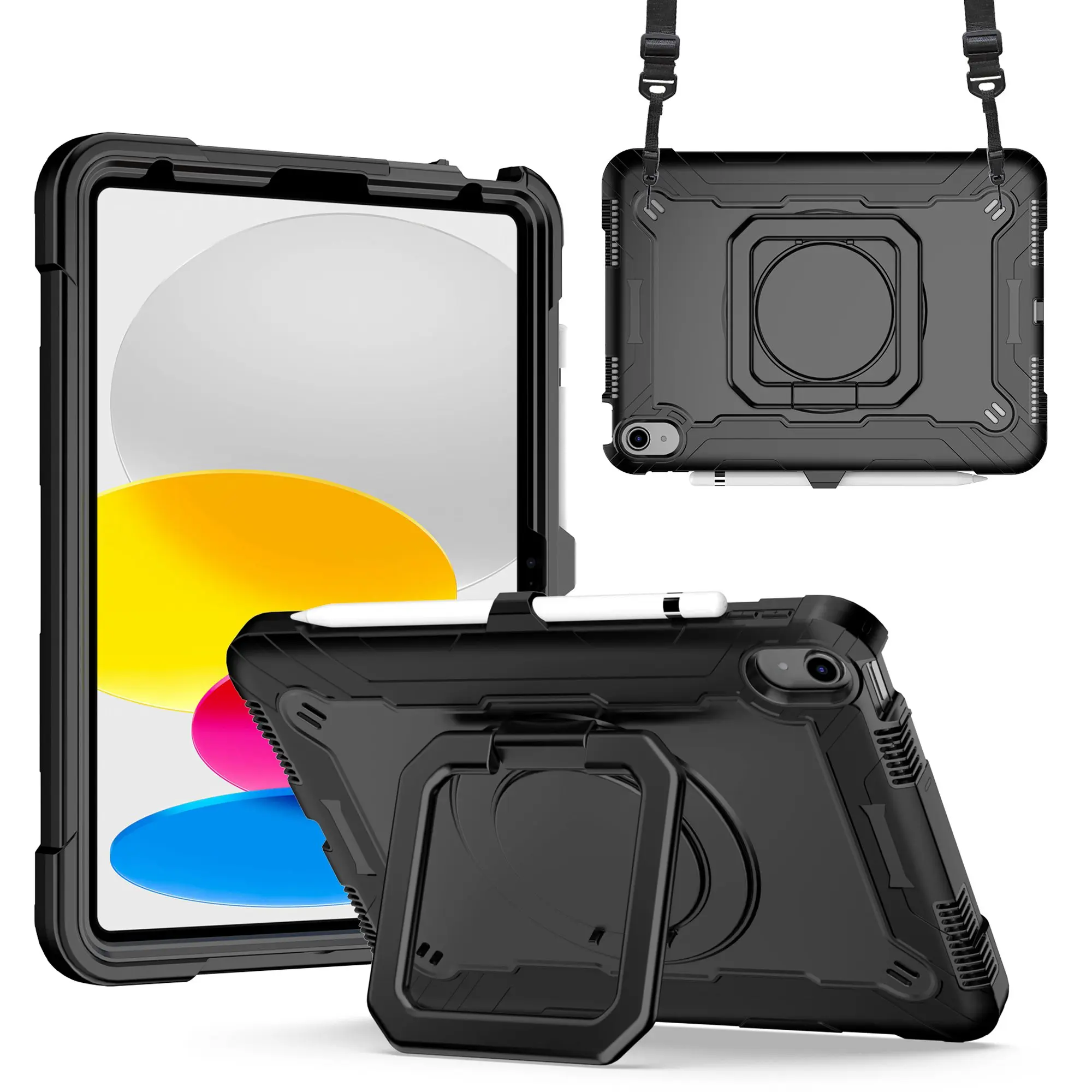 For iPad (2025) / iPad 10.9 (2022) Silicone PC Tablet Case Rotating ...