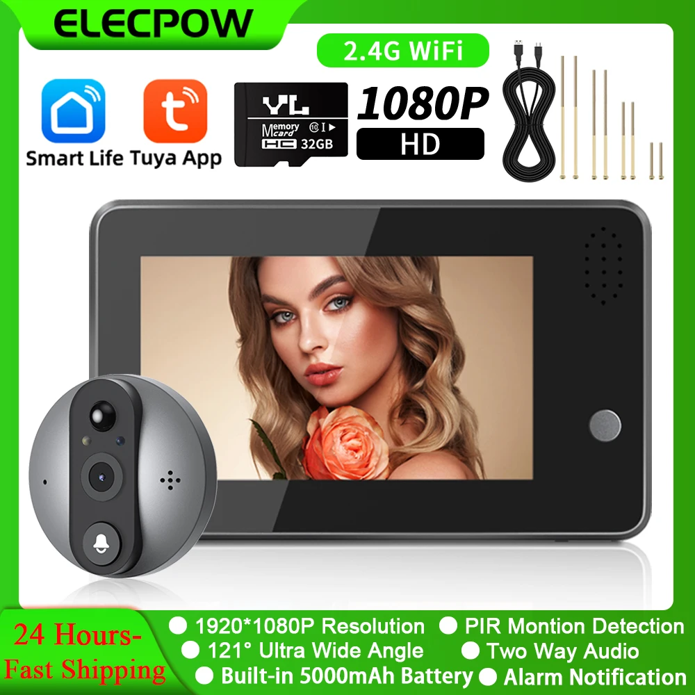 Elecpow-Peephole-Video-Doorbell-Camera-Smart-Door-Viewer-ngulo-de-121 ...