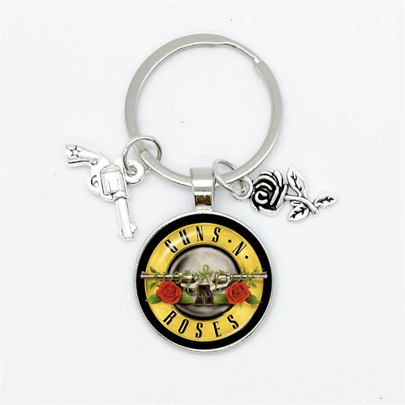 New-Creative-Keychains-Holder-Guns-N-Roses-Rock-Band-Pendant-Round-Key ...