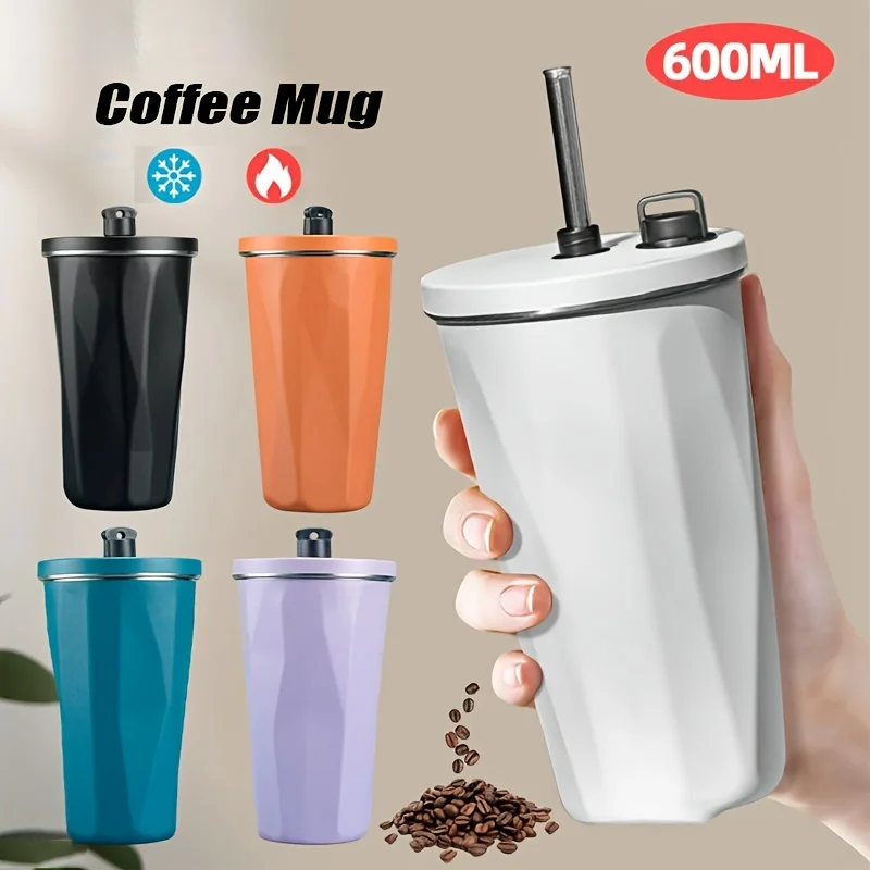 600ml-Vacuum-Insulated-Mugs-Stainless-Steel-Coffee-Cup-Portable-Straw ...