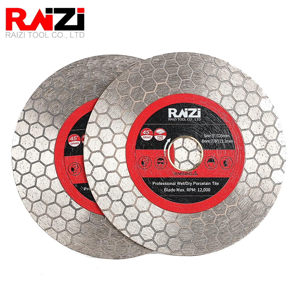RAIZI-125mm 5'' 에지 다이아몬드 톱날, 화강암 도자기 절단 및 연삭 용, 세라믹 건식 및 습식 절단 디스크, 타일 절단