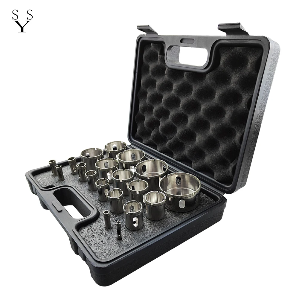19Pcs 6-60mm Glass Hole Saw Diamond Coated Drill Bits Drilling Crown ...