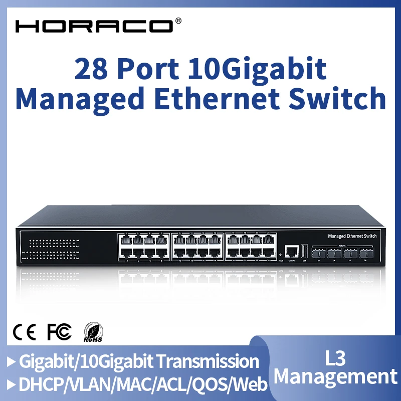Horaco 28 porta controlou switch ethernet l3 10gigabit uplink rede ...