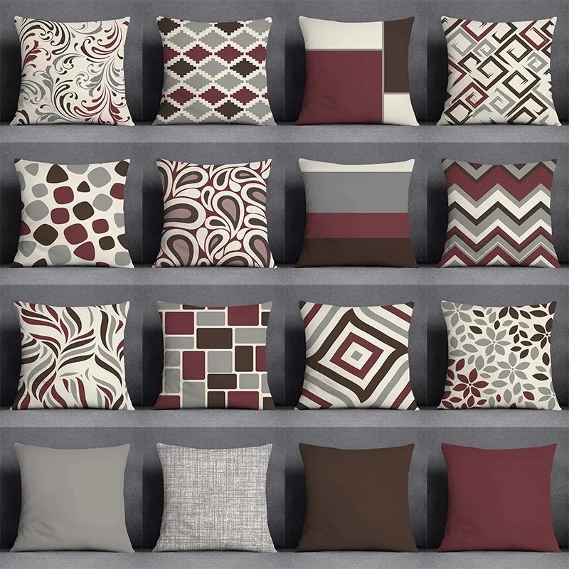 Dark Red Geometric Pattern Pillowcase Car Ornaments Office Living Room ...