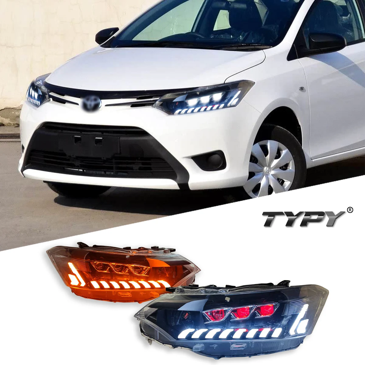 TYPY Car For Toyota Vios Headlight 2014-2016 Upgrade Modified to New ...